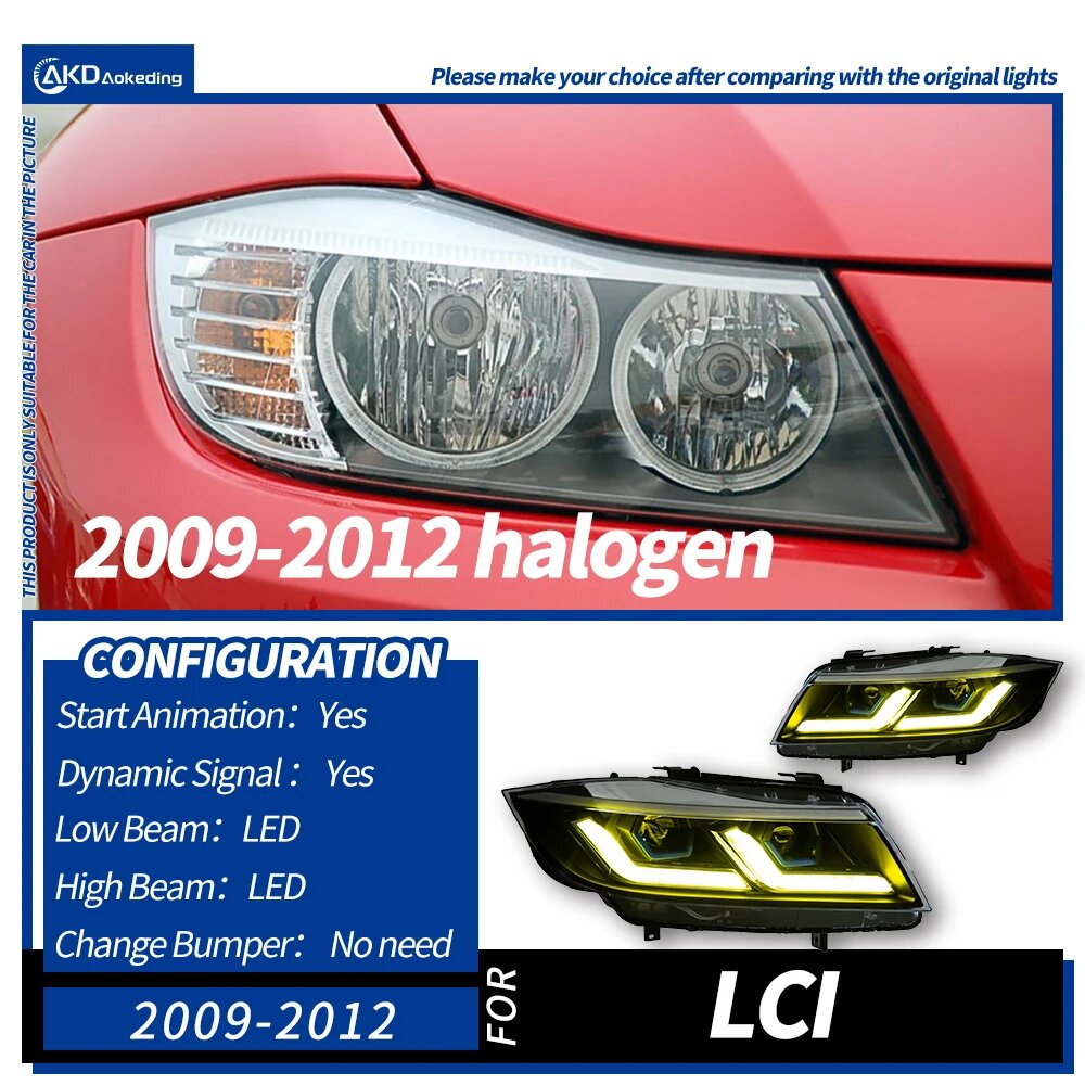 Фара AKD для BMW E90 LED Headlight 2005-2012 фары 320i 325i 318i дневной ходовой свет поворотный сигнал дальний свет ангельские глаза проекционная линза