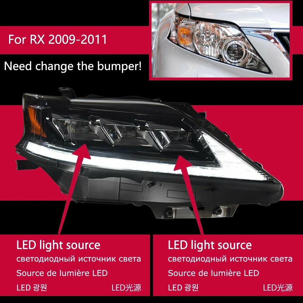 2 штуки запчастей для автомобильных фар для Lexus RX RX270 330 RX350 450H LED-лампы фары замены DRL Двойной проектор Фейслифтинг