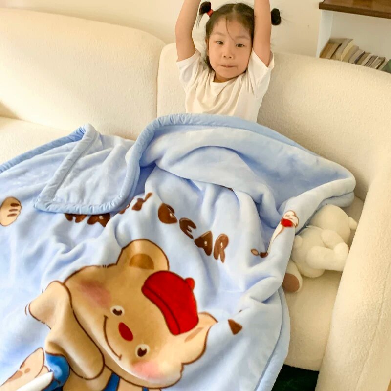 Двухслойное толстое молочное велюровое детское одеяло Bebi Bear синего цвета, 120x150 см, мягкая обволакивающая