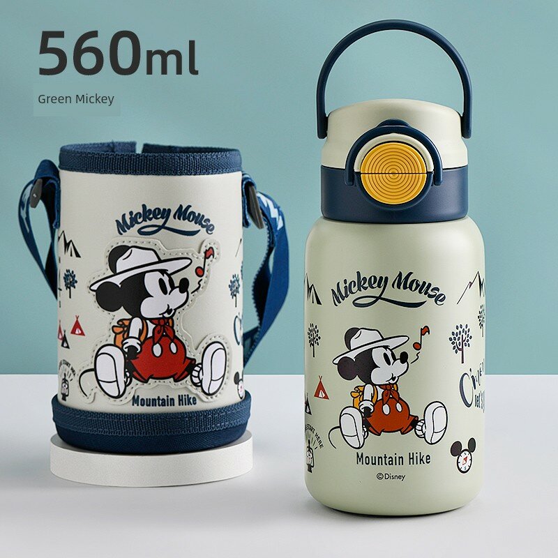 Детский термос Disney Микки Зеленый 560 мл с трубочкой, двойное питье, в комплекте чехол