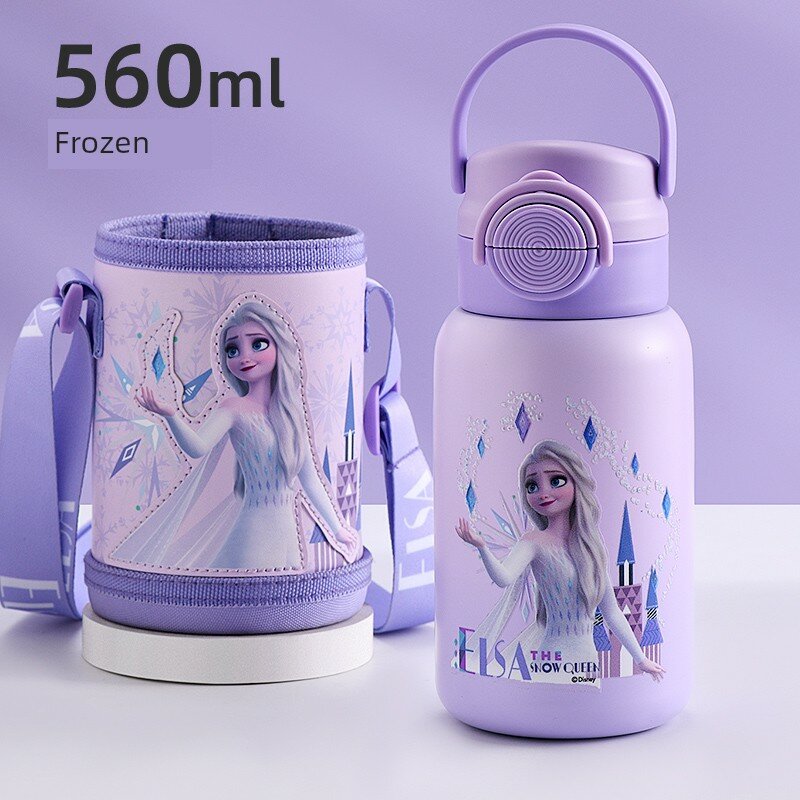 Disney Снежная Принцесса Фиолетовый 560 мл детский термос с трубочкой, двойным питьем, из нержавеющей стали 316, чехол