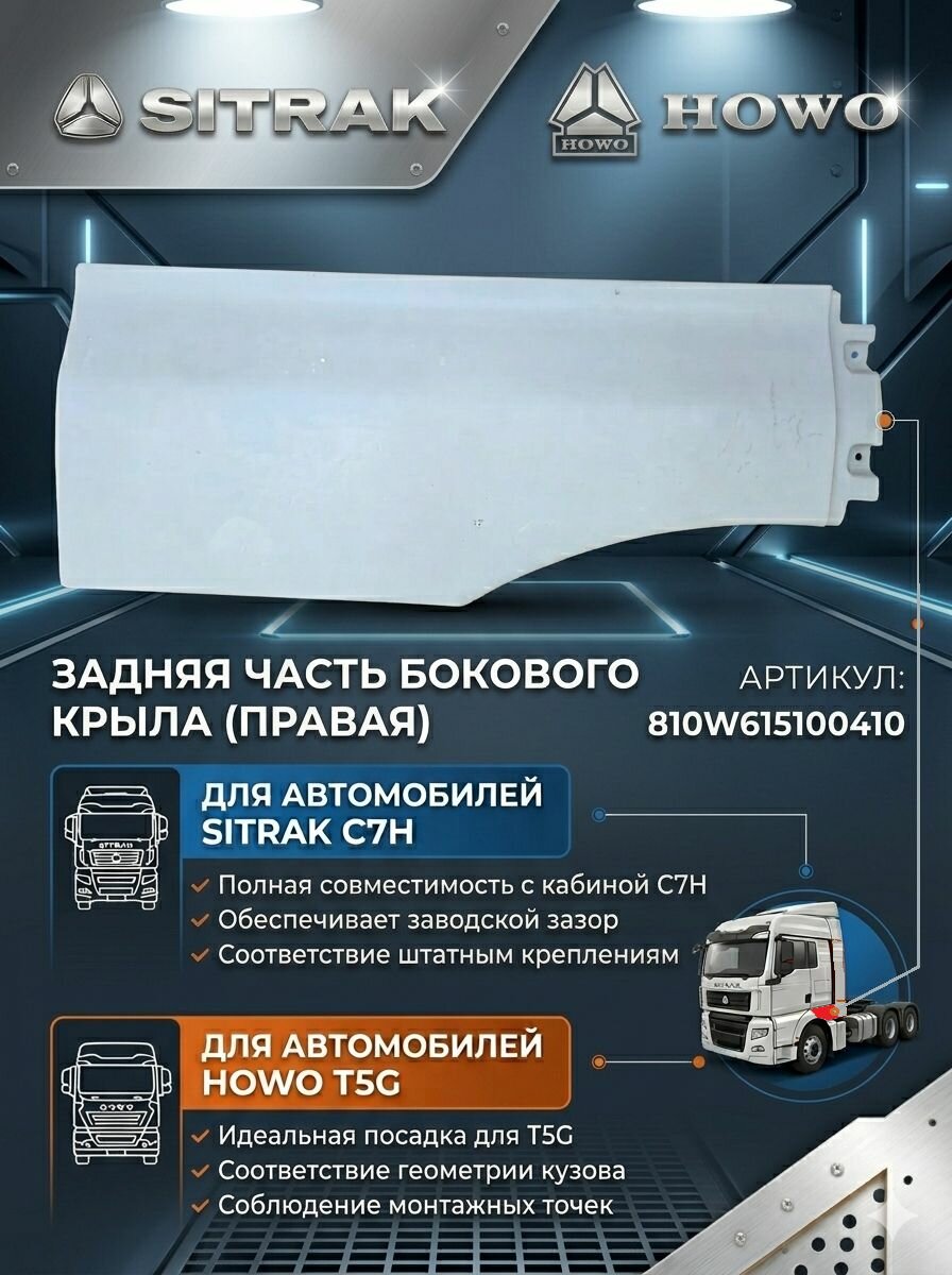 Крыло боковое правое задняя часть (под покраску) SITRAK 810W615100410