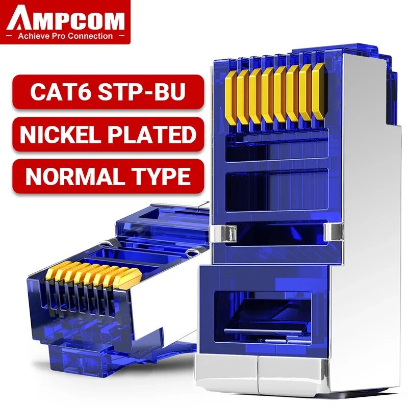 AMPCOM CAT6 RJ45 разъемы, экранированные, Silver-Blue, 30шт