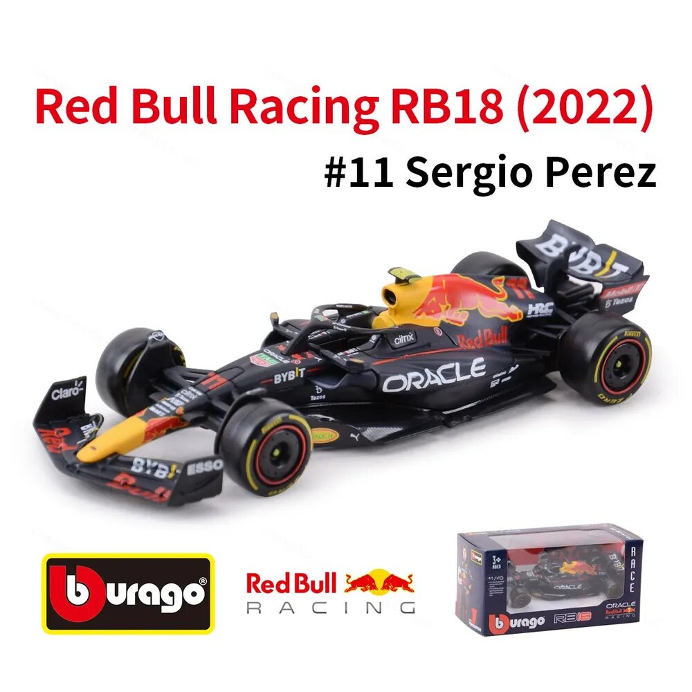 Bburago 1:43 2022 Red Bull RB18 Формульный болид Формулы-1, Литые под давлением автомобили, коллекционная модель гоночных игрушек