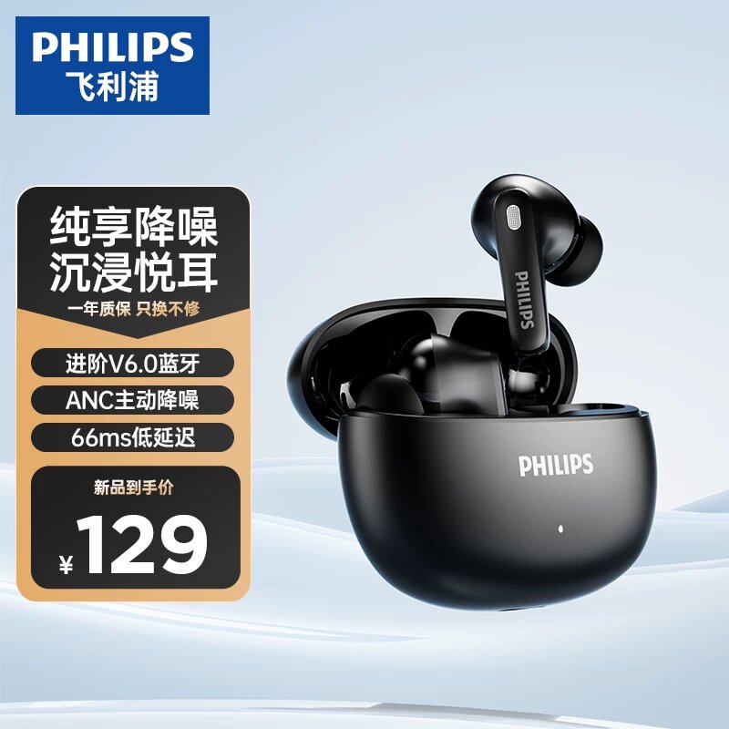 Philips TAT1420 беспроводные наушники с активным шумоподавлением ANC, Bluetooth 6.0 и задержкой 66 мс