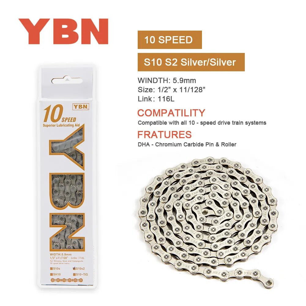 YBN цепь велосипедная 10 скоростей, S10 S2 Silver
