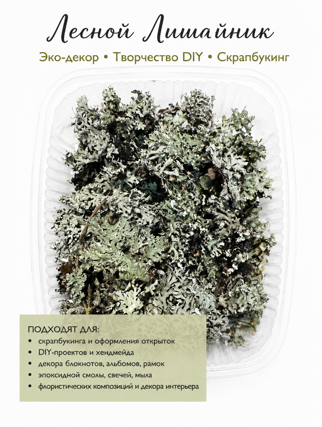 Лишайник лесной, натуральный, для творчества, декора и флористики 8 гр