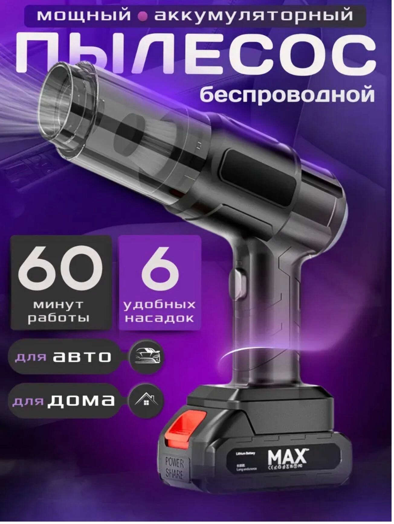 Пылесос для автомобиля аккумуляторный мощный беспроводной