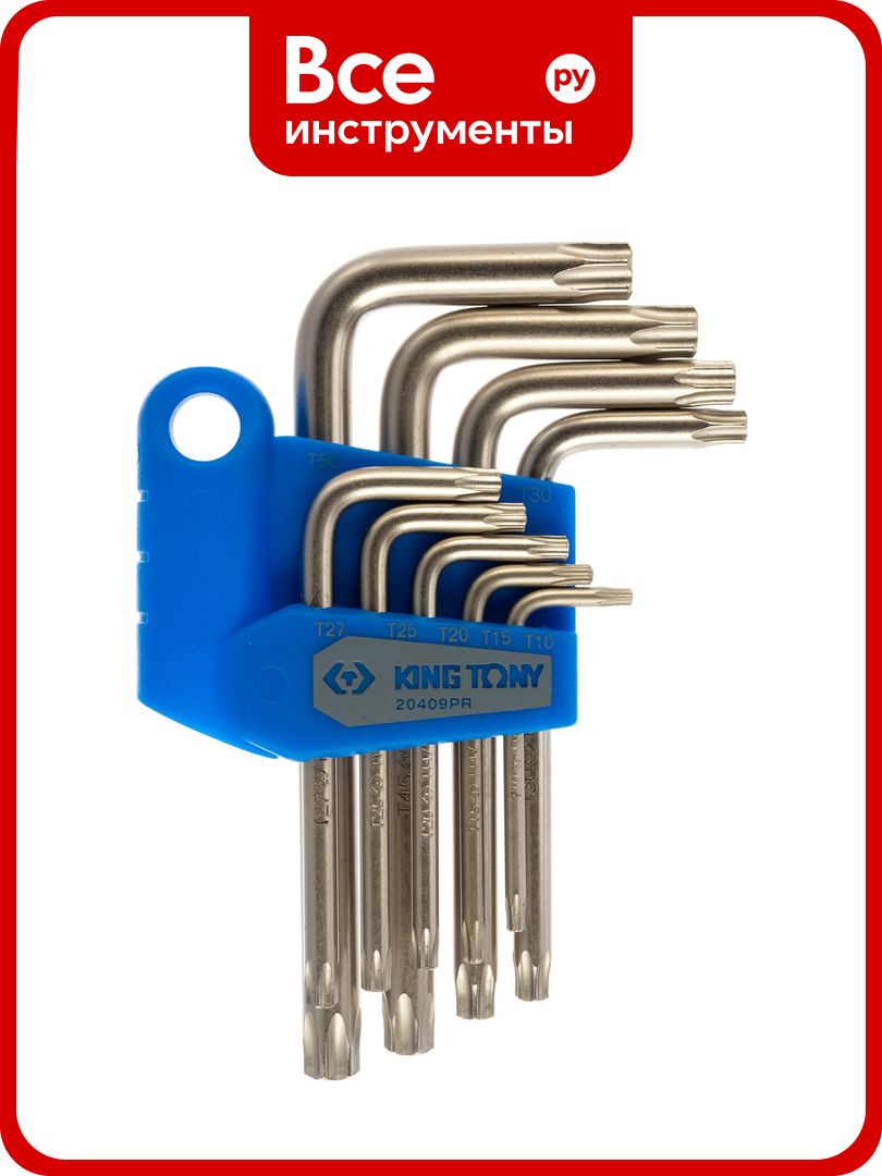 Набор Г-образных ключей TORX KING TONY T10-T50 с отверстием 9 предметов 20409PR
