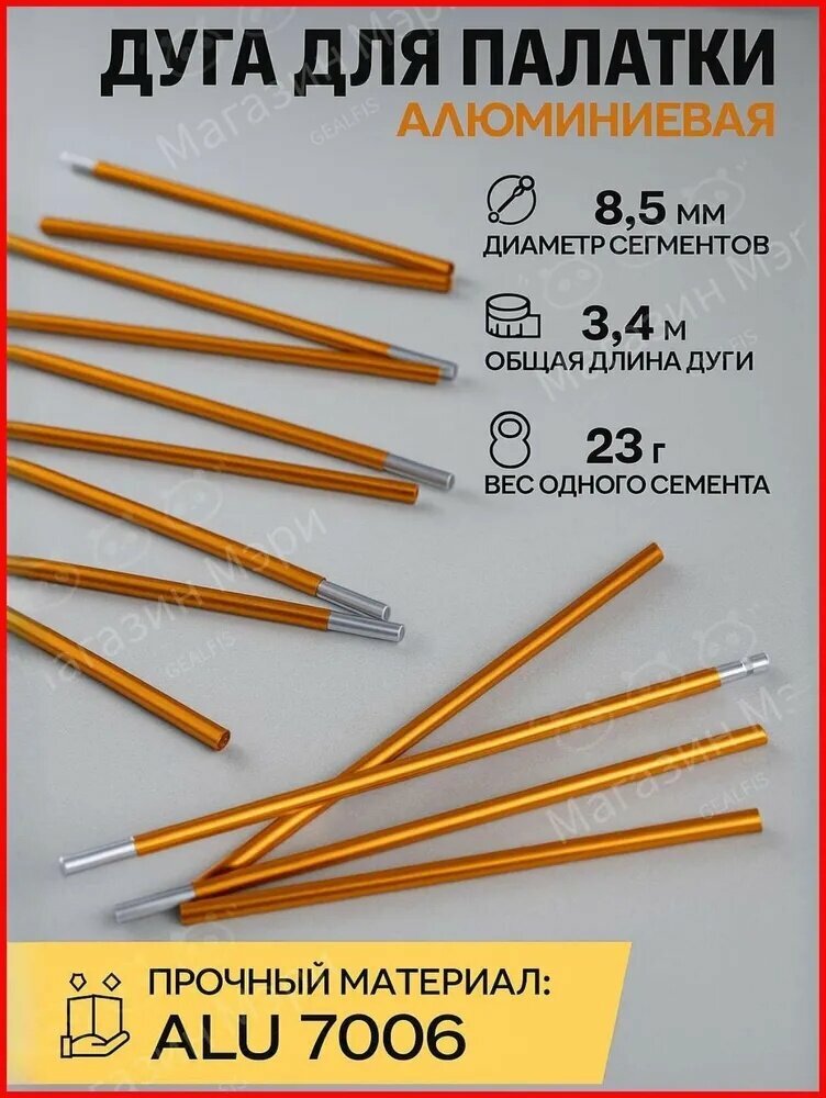 Ремонтный набор для палаток/Алюминиевый столб 3,4 м для палатки 8,5 мм, 9 сегментов