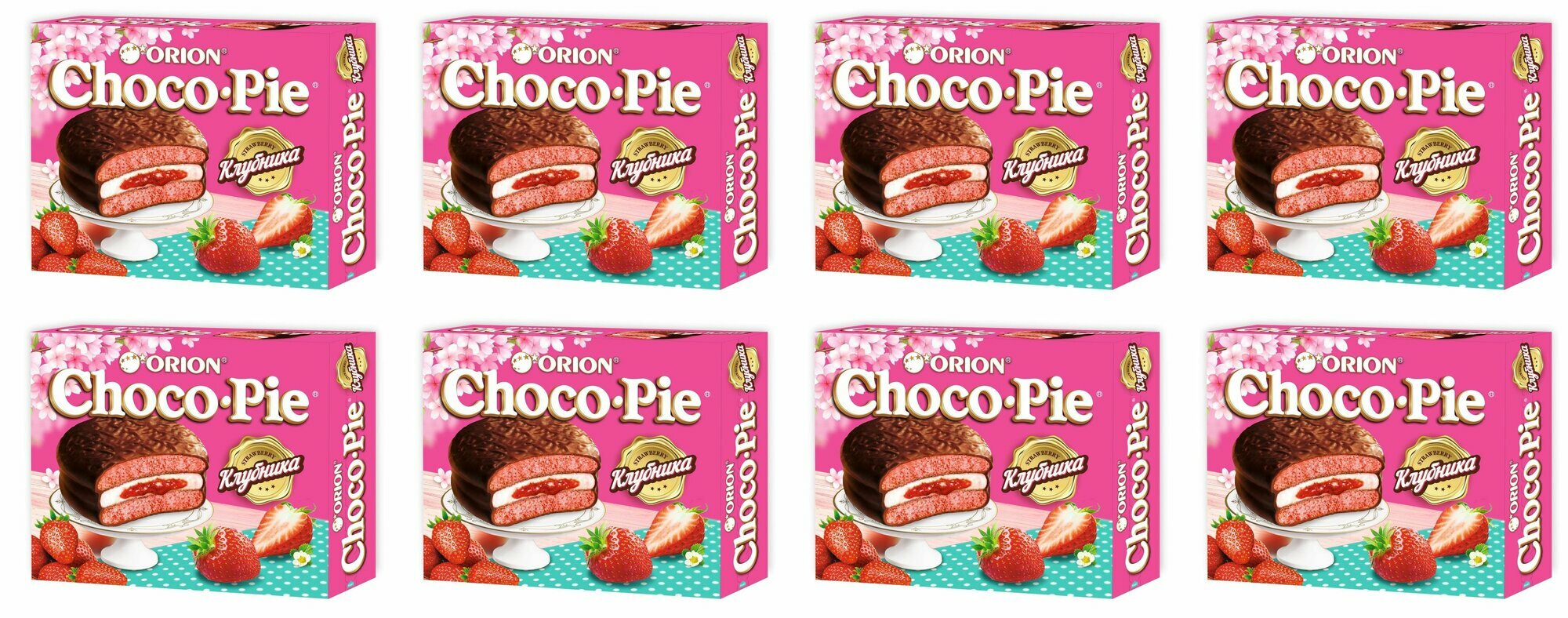 Orion Печенье бисквитное Choco Pie Клубника, 360 г, 8 уп