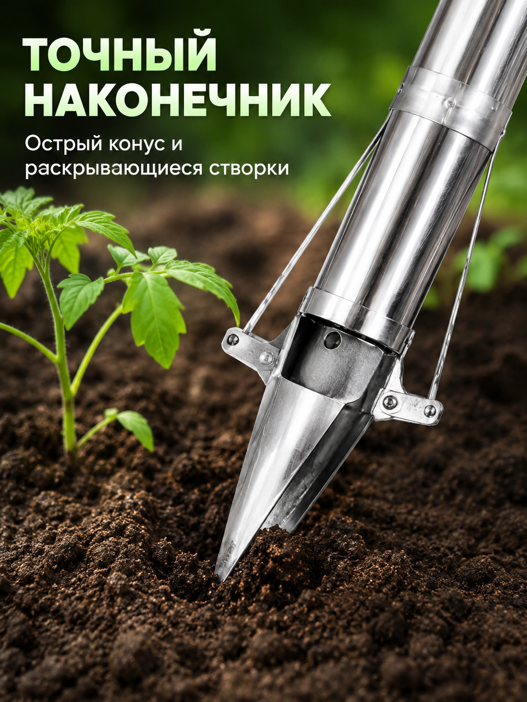 Садовый посадочный конус из нержавейки с резиновой ручкой и усиленной подножкой для посадки растений — фото 1