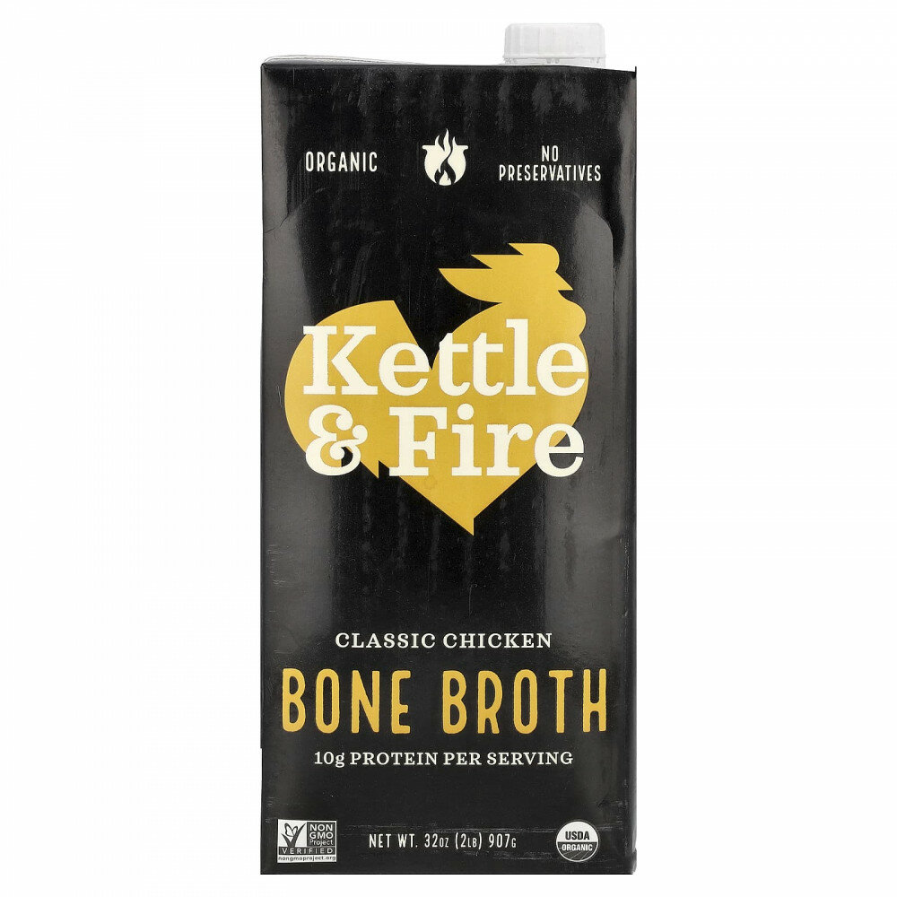 Kettle & Fire, Bone Broth, классический куриный бульон, 907 г (32 унции)
