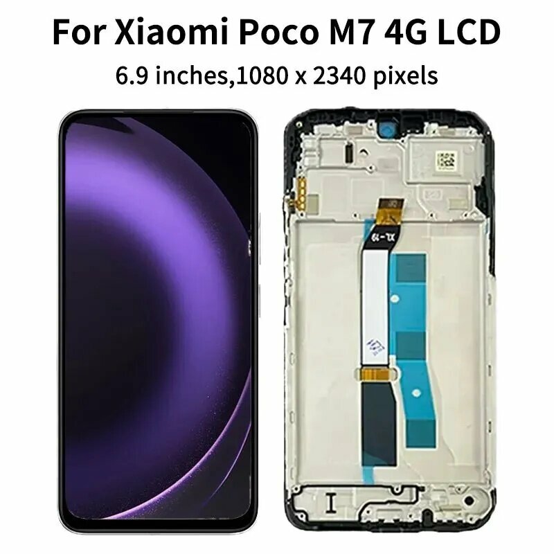 6,9-дюймовый IPS LCD-дисплей для Xiaomi Poco M7 4G, 25062PC34E, ЖК-дисплей с рамкой, сенсорный экран, панель управления, комплектующие.