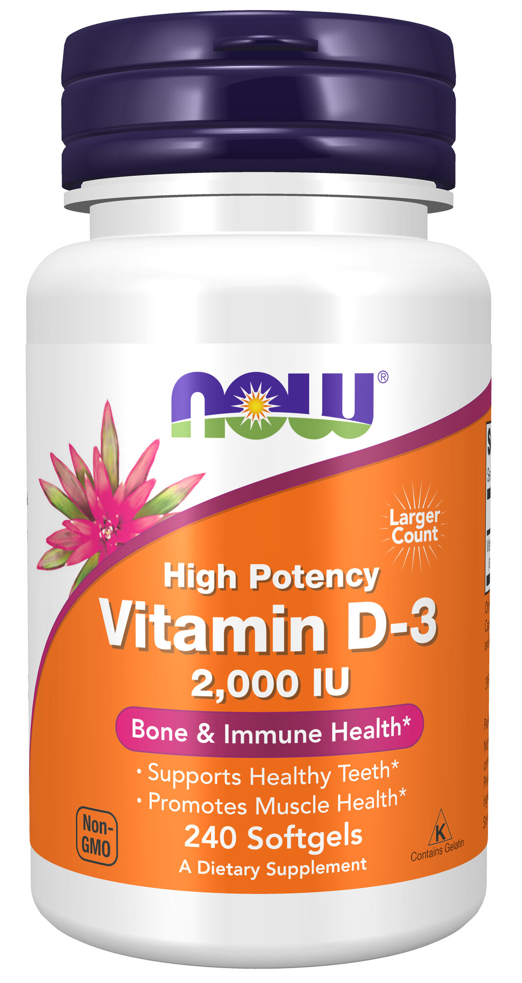 Витамин Д3, NOW High Potency Vitamin D3, 240 мягких капсул, для зубов и костей