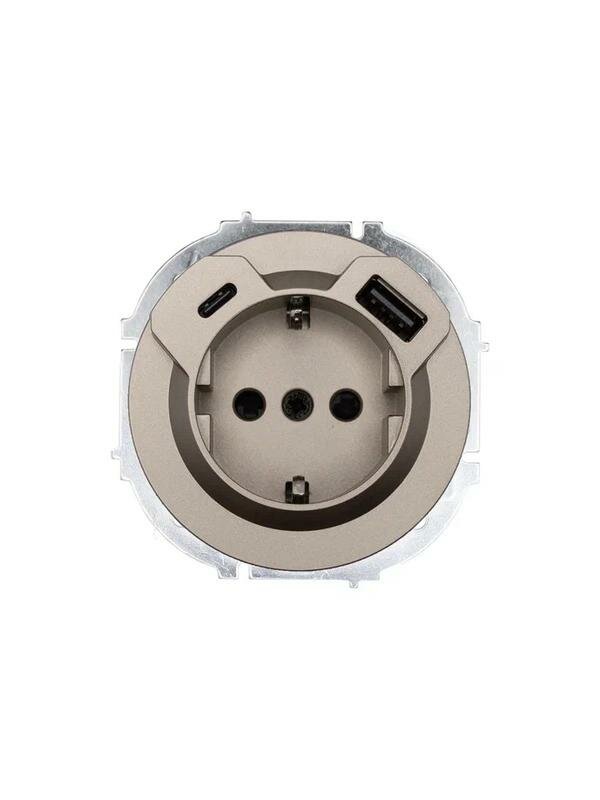 Розетка 1-м СП OSEN с заземл. TC + USB разъем механизм титан LEZARD 743-3788-181TC