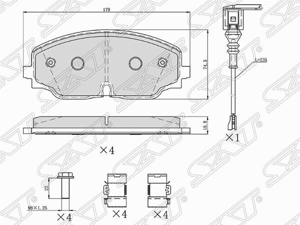 Колодки тормозные спереди SAT ST-3QF698151 Volkswagen Teramont 17-