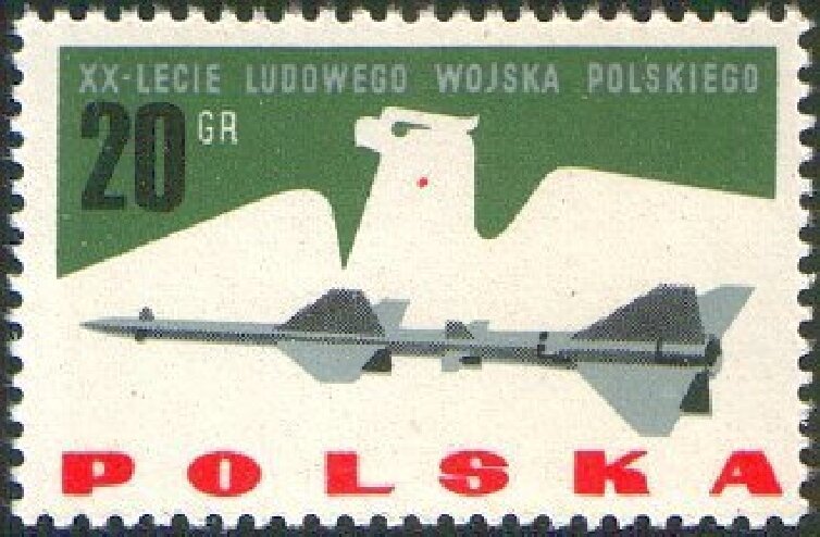 (1963-056) Марка Польша "Ракета" 20 лет Народной Армии (гашеная)