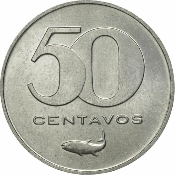 1977 Монета Кабо-Верде 50 центаво Рыба Алюминий UNC