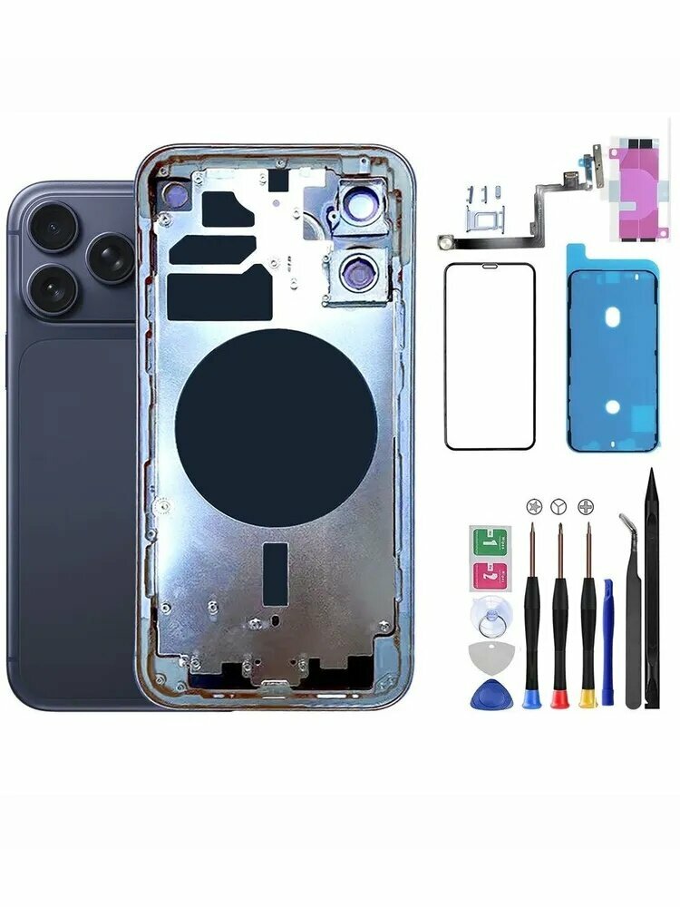 DIY комплект задней крышки, совместим с iPhone 12 до 17 Pro, для самостоятельной замены с инструментами-синий