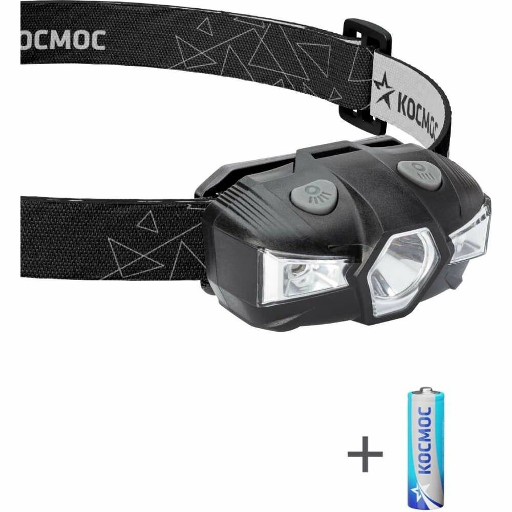 Фонарь налобный 1Вт LED+красн. 1xAA (R6) корпус ABS-пластик регулируемый эласт. ремешок космос KOC517B