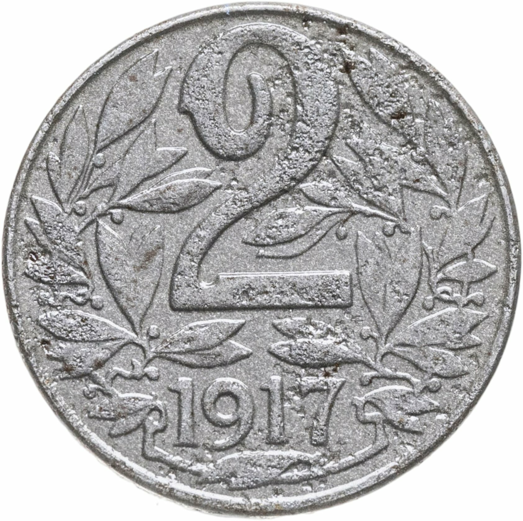 Австрия 2 геллера heller 1917, Сталь, в сохранности VF