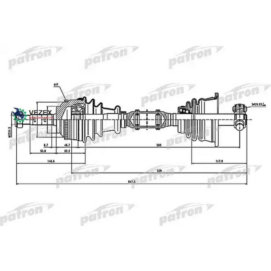 PATRON PDS1115 Полуось лев RENAULT MEGANE Break 1.4 16V/1.4 e/1.6 e/1.9 D 99-03, MEGANE Cabriolet 1.6 e/2.0/2.0 i