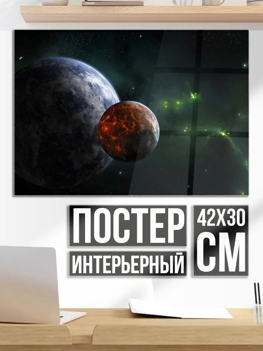 Плакат постер Две планеты в космосе
