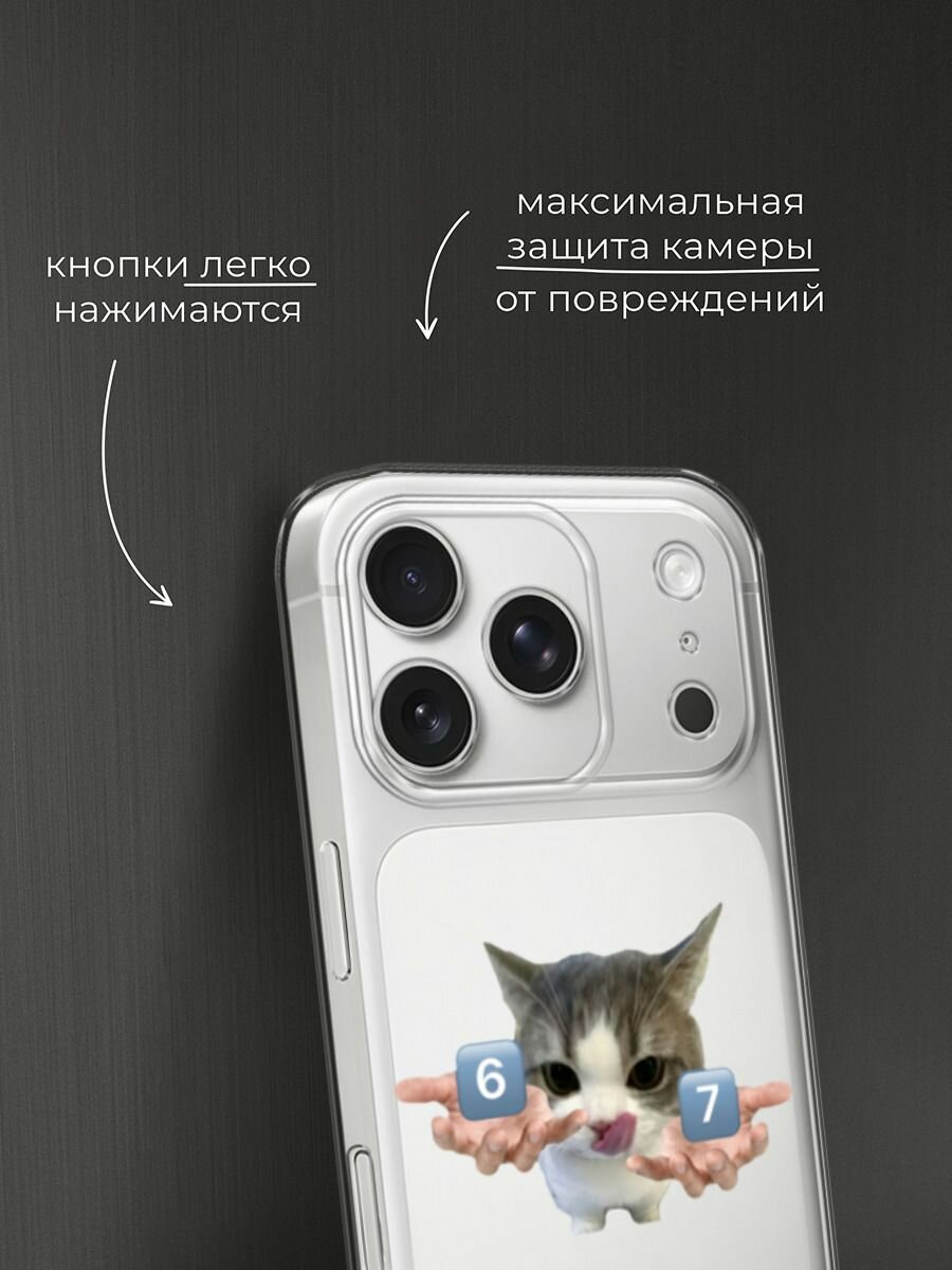 Чехол на Apple iPhone 17 Pro / Айфон 17 Про с принтом Мем 67 с котиком, прозрачный — фото 1
