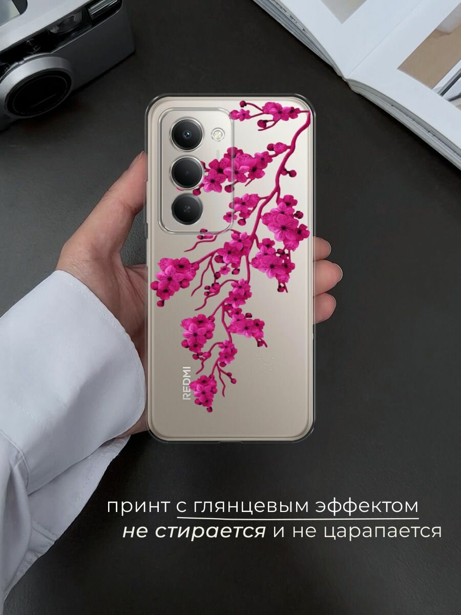 Силиконовый чехол на Xiaomi Redmi 15 / Сяоми Редми 15 с принтом Яркая розовая сакура — фото 1