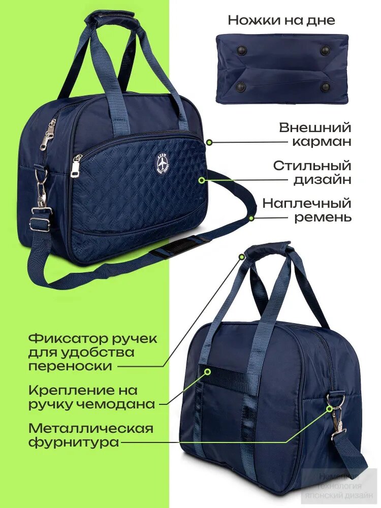 Сумка для ручной клади 40x30x20 см, из Оксфорда, тёмно-синяя — фото 1