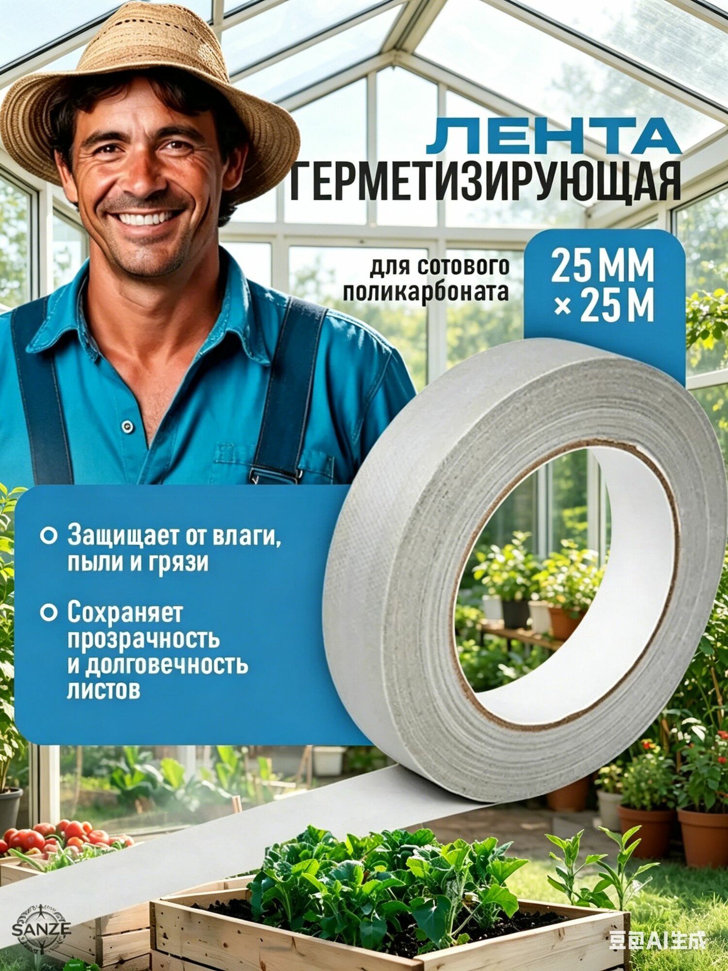 Самоклеящаяся герметизирующая лента для сотового поликарбоната 25мм 25м, защита от влаги и пыли