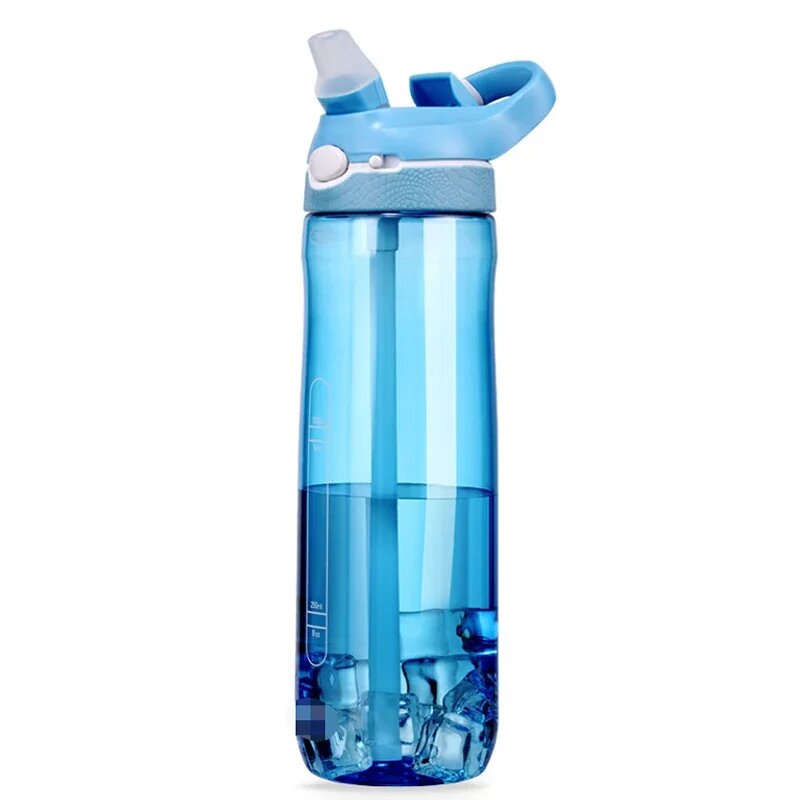 Пластиковая спортивная бутылка 750 мл с соломинкой Голубой, Blue