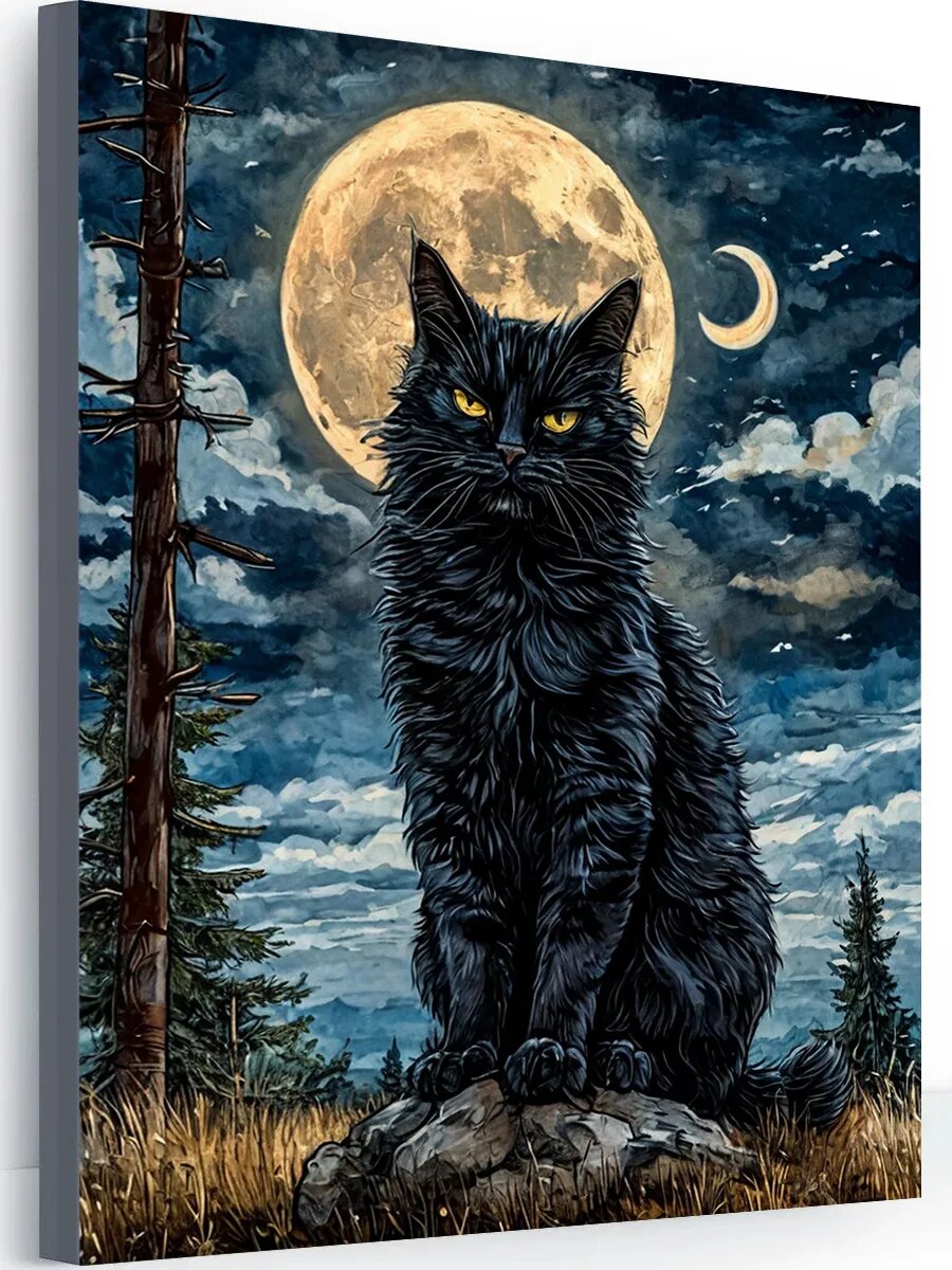 Картина на стену для интерьера "Черный кот", на подрамнике, 40 x 50 см
