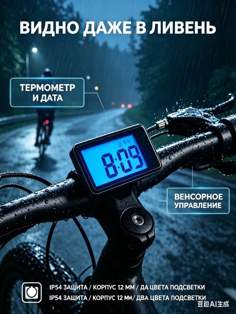 Часы для мотоцикла и велосипеда, электронные LED-часы на руль с подсветкой и термометром - водонепроницаемые IP54, ударопрочный спидометр-аксессуар.