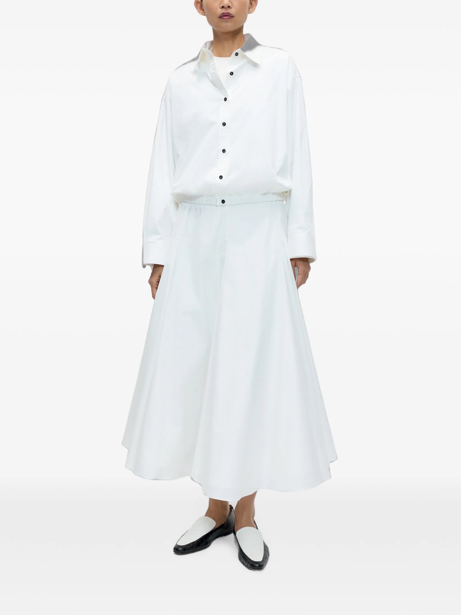 Рубашка CORDERA Elasticated-hem oversized shirt, размер OneSize, бежевый/белый — фото 1