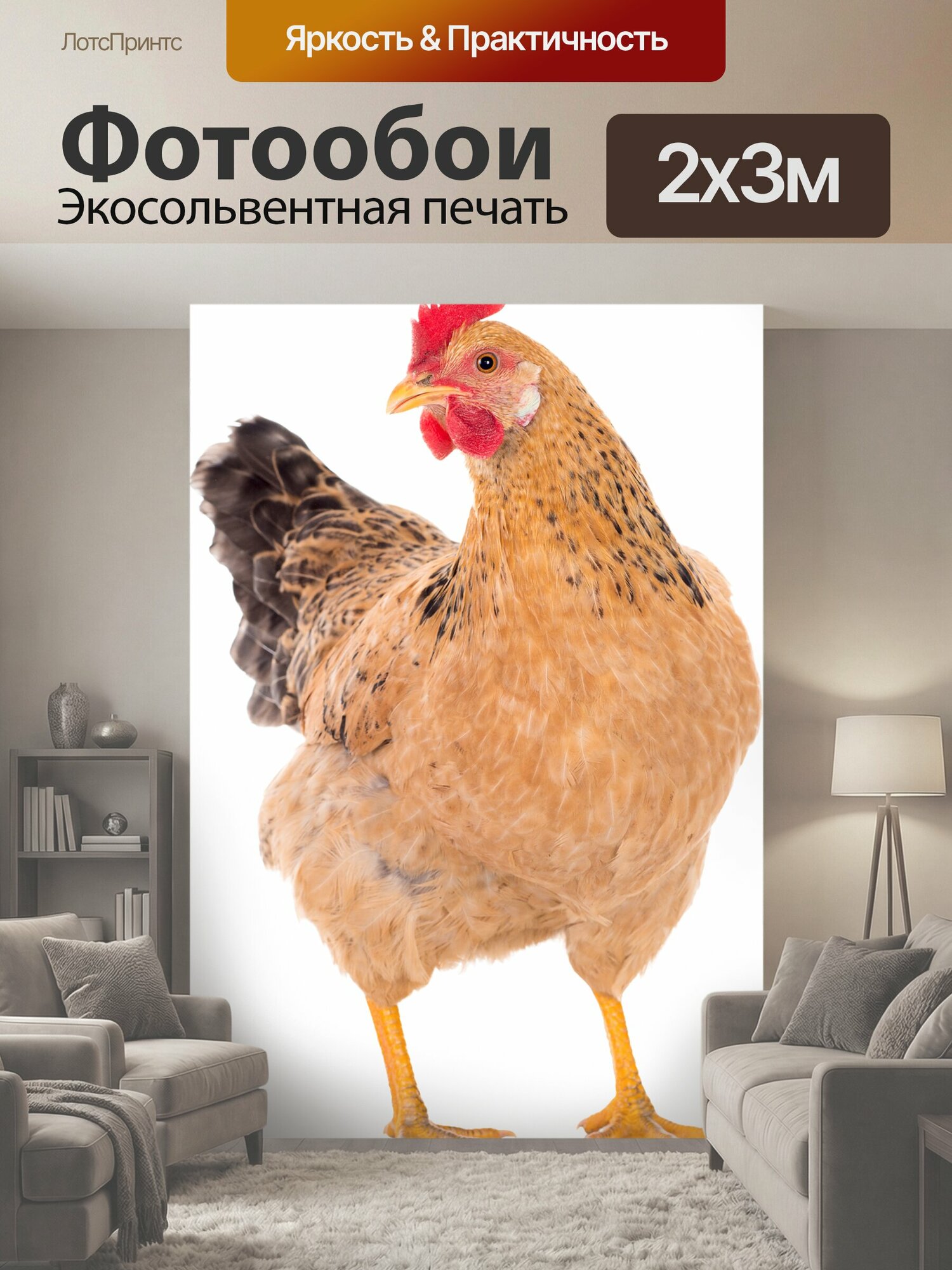 Фотообои "Курица, кур, молодка" 200x300 см. экосольвентная печать