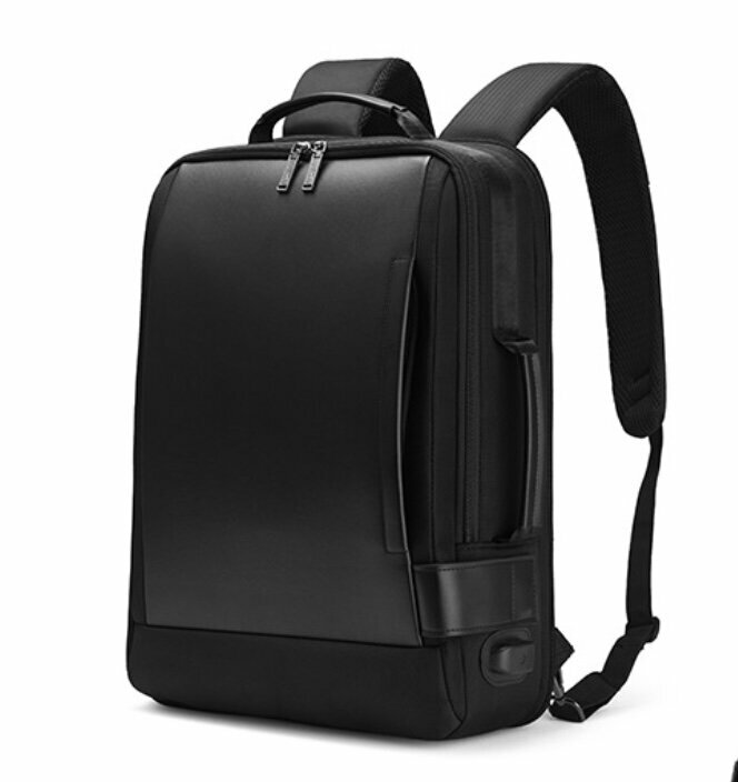 Рюкзак-сумка MyPads Premium M159-652 из натуральной коровьей кожи с USB-портом черный для ноутбуков 14-16 дюймов