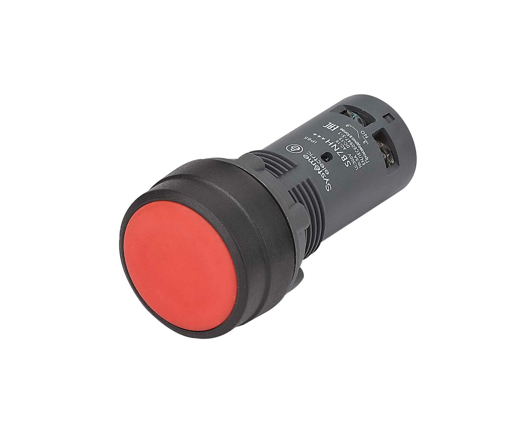 Systeme Electric Кнопка SB7 моноблочная 22мм красная с фиксацией, пластик, 1НЗ, IP65 SB7NH42