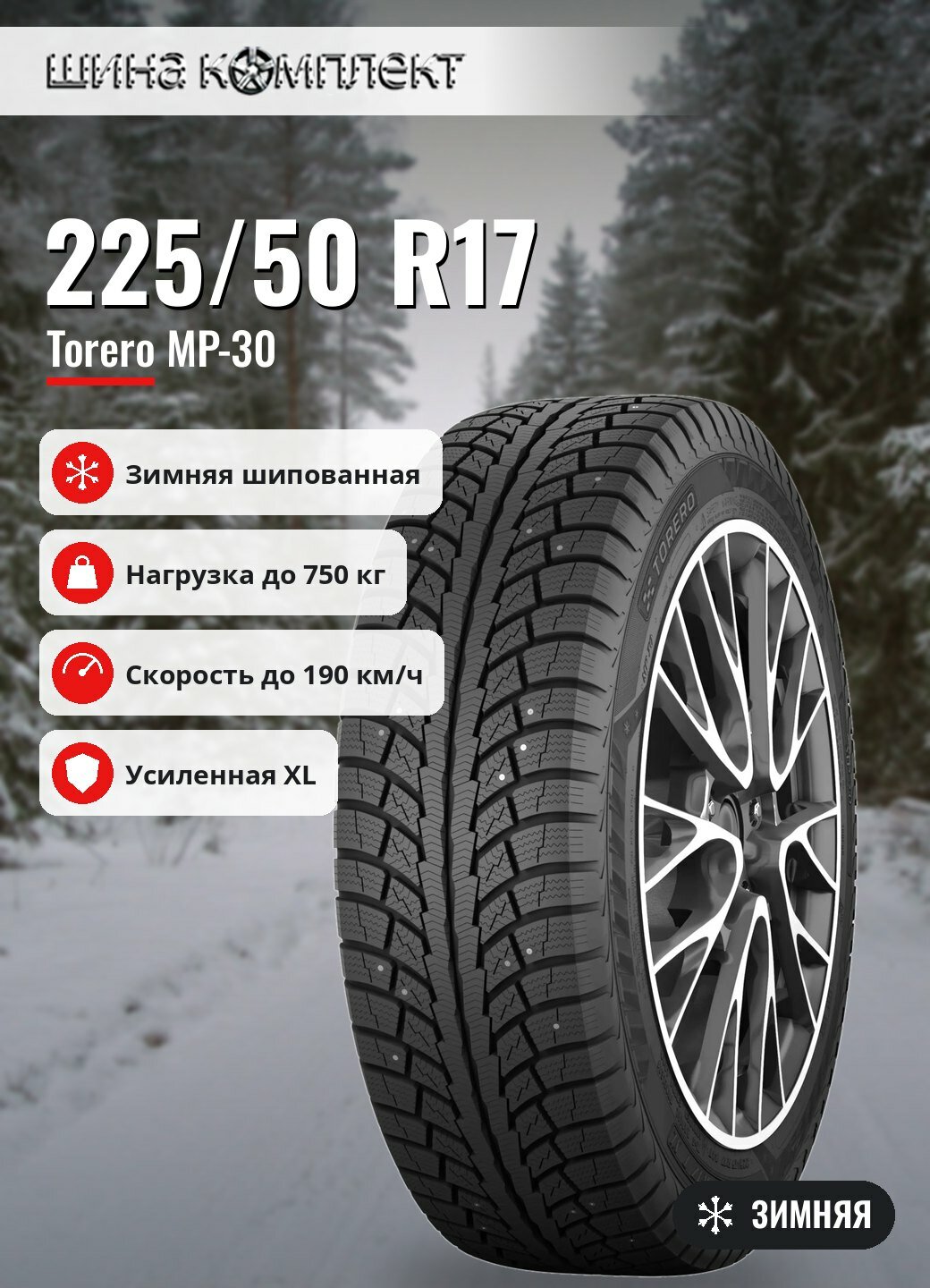 Автомобильная шина Torero MP-30 225/50 R17 98T XL FR зимняя шип для легкового автомобиля