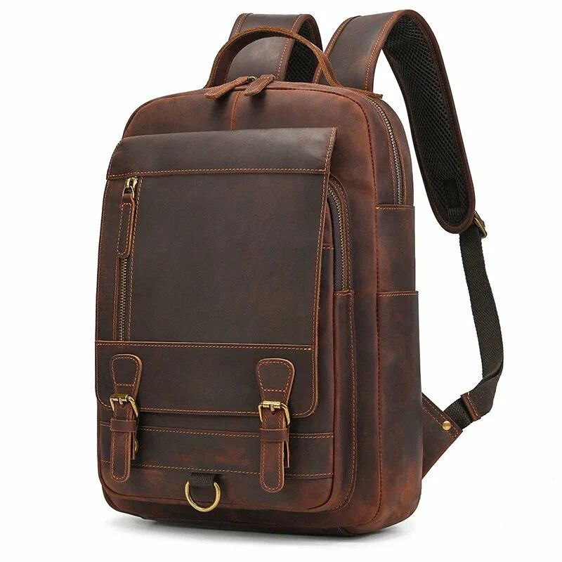 Кожаный рюкзак Crazy Horse Brown, унисекс, из натуральной кожи и полиэстера, 20-35 л