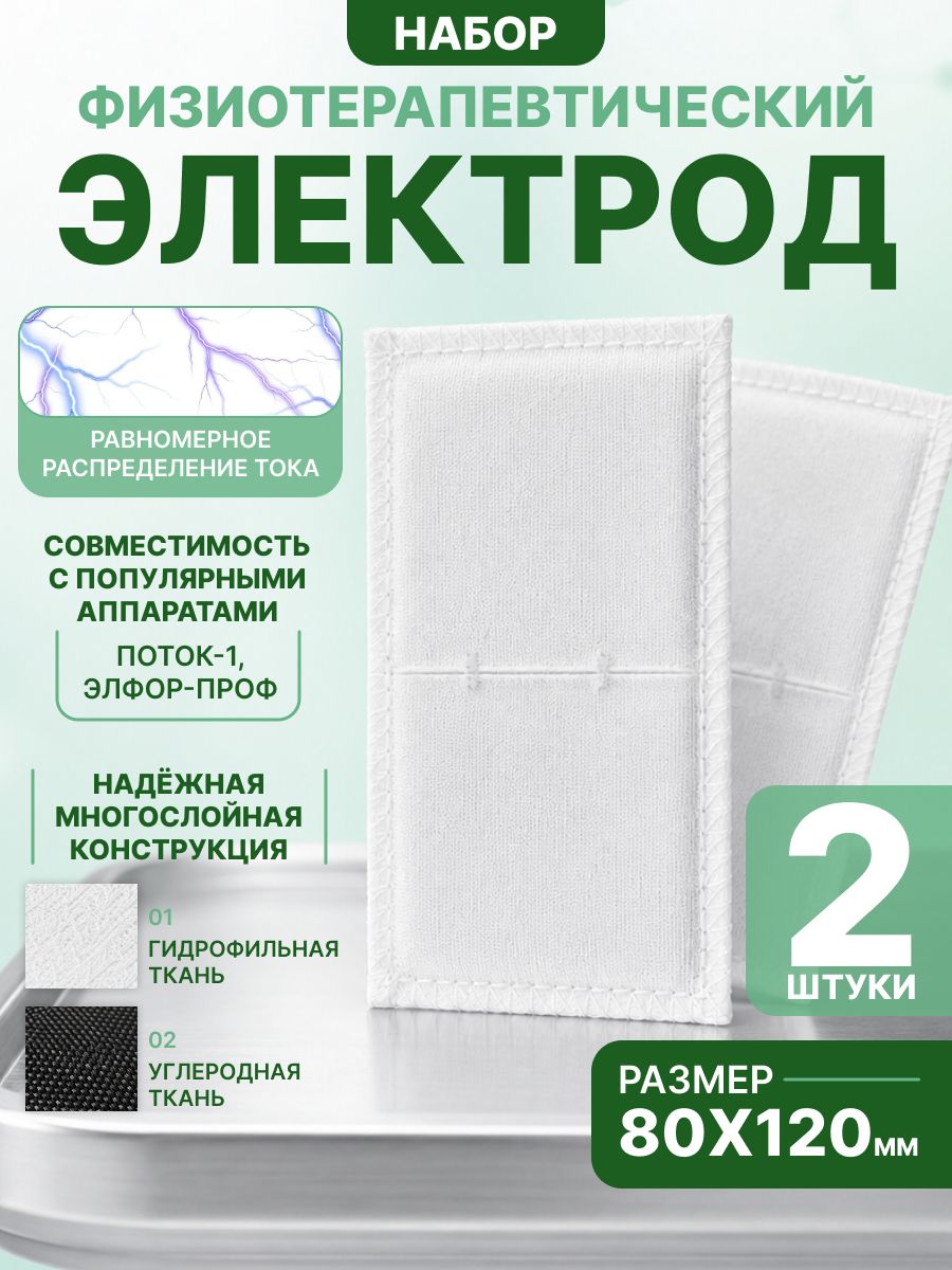 Набор 2 шт Электрод токопроводящий терапевтичекий прямоугольный 80х120 (к Поток-1, Элфор-Проф)