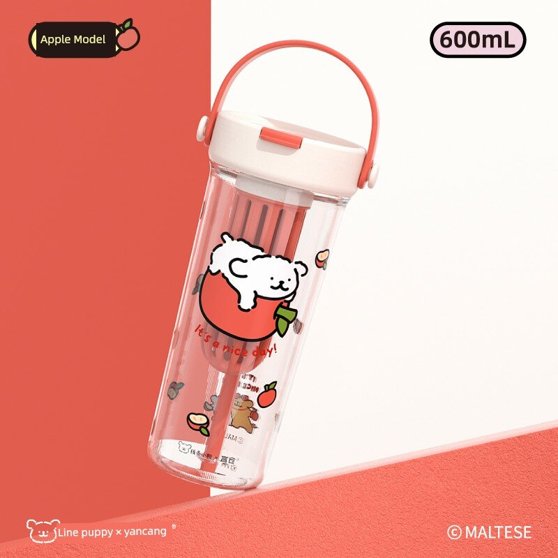 Портативная пластиковая кружка с соломинкой в стиле Miniso с рисунком щенка, стильная кружка для воды для студенток.