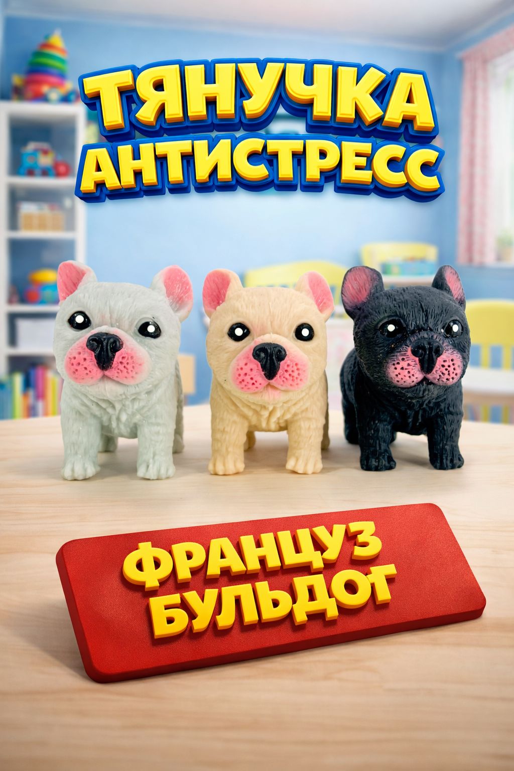 Тянучка для рук антистресс Французский Бульдог, растягивающаяся игрушка, набор из 3 штук
