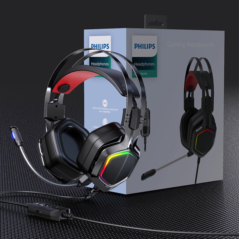 Игровая гарнитура PHILIPS проводная, multicolor, для ПК, высокая чувствительность, комфортные наушни — фото 1