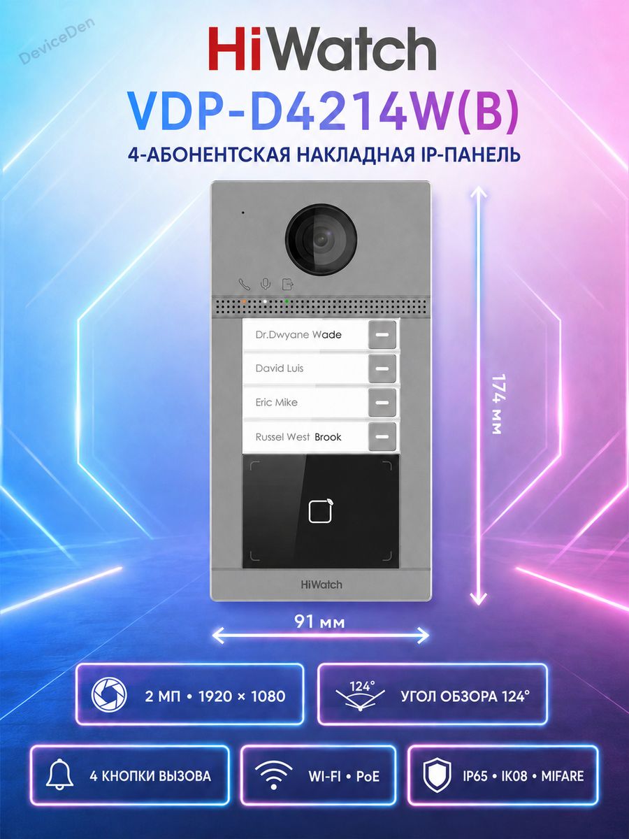 Hiwatch VDP-D4214W(B) IP - IP-вызывная панель домофона, Wi-Fi, PoE, IP65