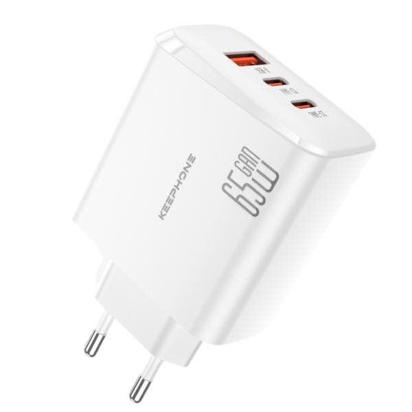 Сетевое зарядное устройство Keephone CH-23121, GaN, 1USB/2C, 65W, белое