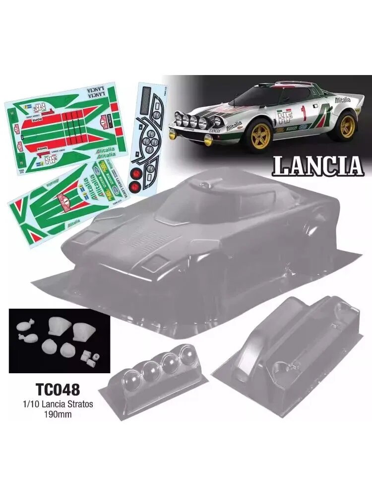Аутентичный кузов 1/10 Lancia Stratos из поликарбоната (ширина 190 мм, колесная база 260 мм) с фарами и спойлером для HSP, MST, Yokomo, HPI.
