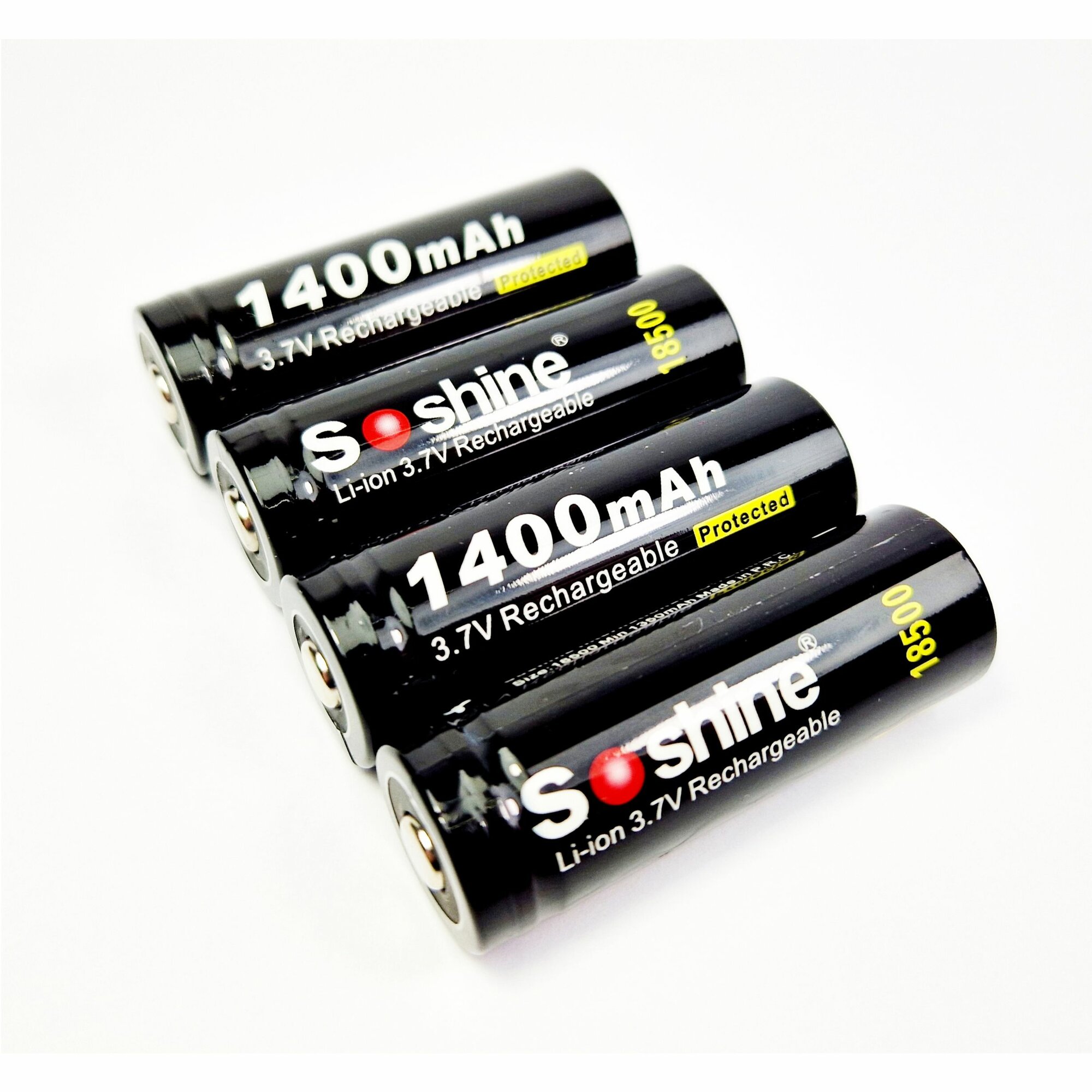 Аккумулятор (4шт) Li-Ion Soshine 18500P-3.7-1400 (длина 52,3 мм, 3,7/4,2 В, 4 А, 1300 мАч, 68 мОм)