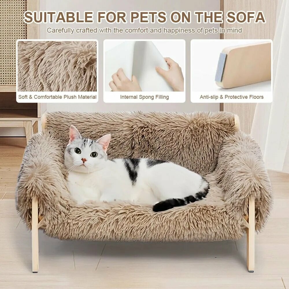 Поднятая кошачья кровать и съемный чехол, деревянный диван на ножках, груз 15 кг для помещений